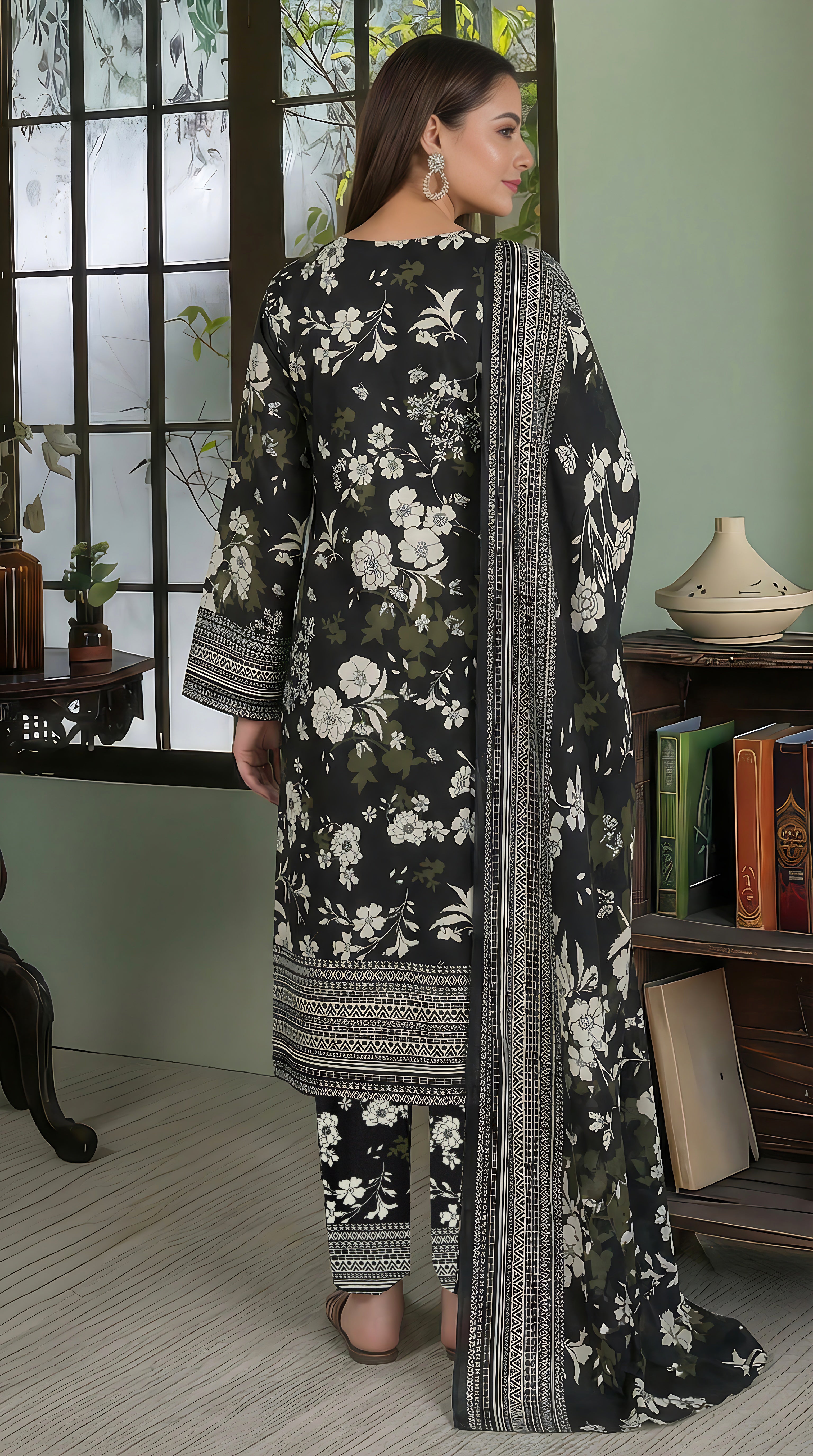 SASSI Volume 5000 Unstitched Luxury Lawn Suit – Black Embroidered